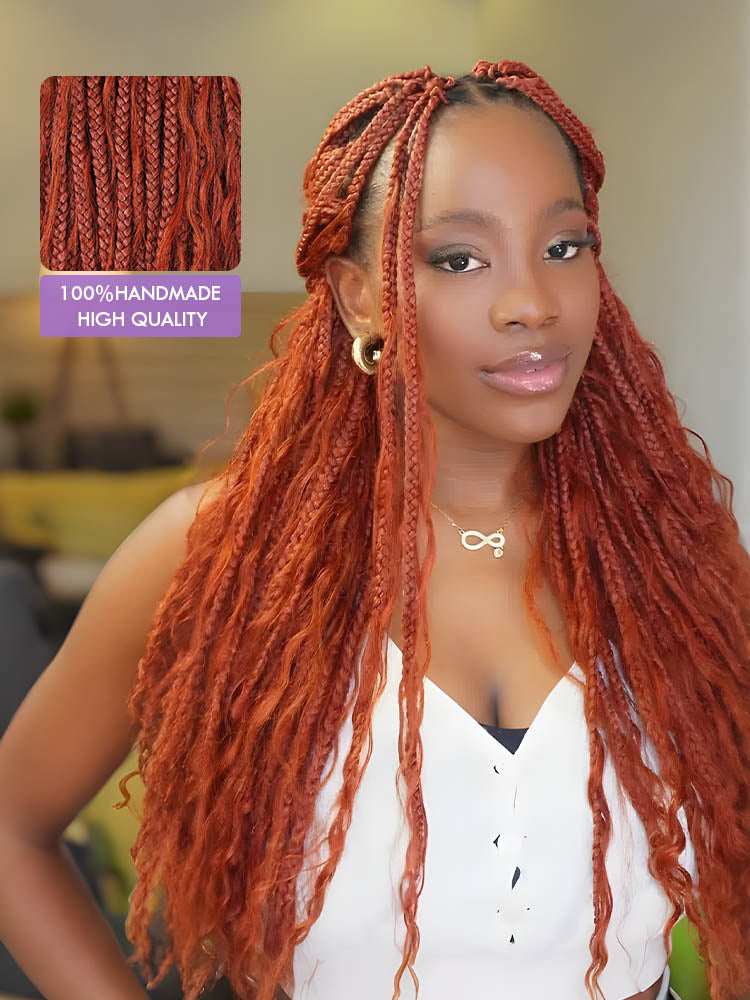 Noble Pre-looped Dark Orange #350 Crochet Boho Box Braids With Human H ...