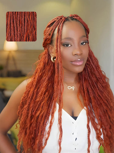 Noble Pre-looped Dark Orange #350 Crochet Boho Box Braids With Human H ...